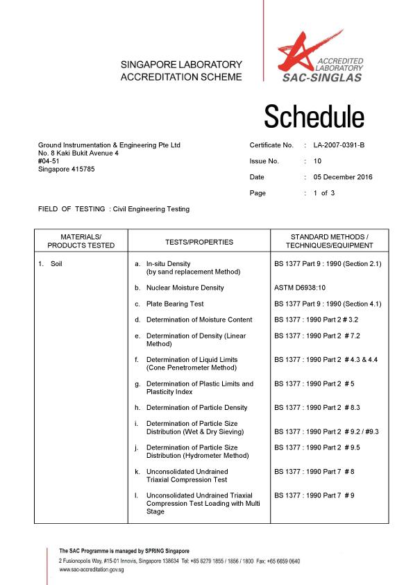 Certificate GIE - Geotechnical Services Work Survey Singapore | Bored ...